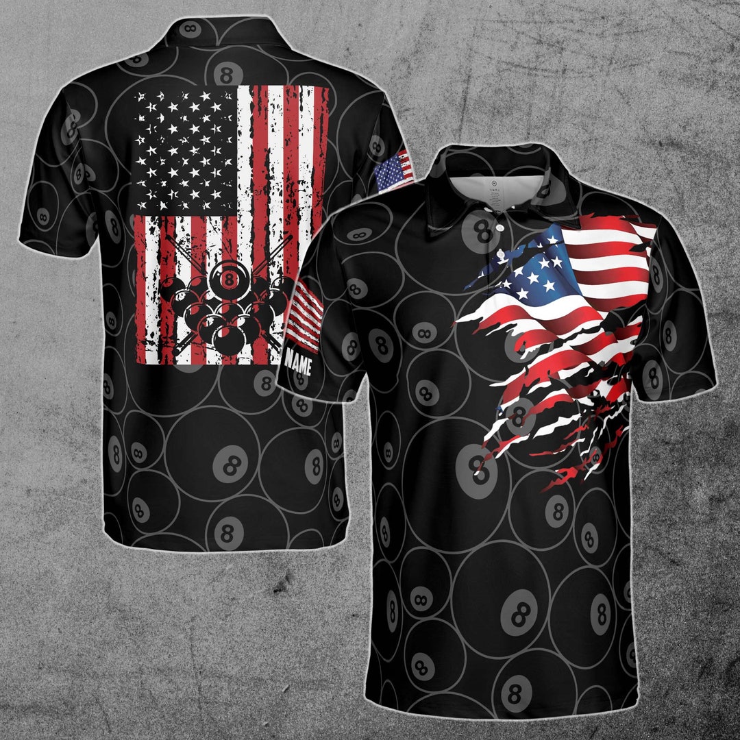 Personalized American Flag Billiard, Custom Pool Team 3D Polo Shirt ...