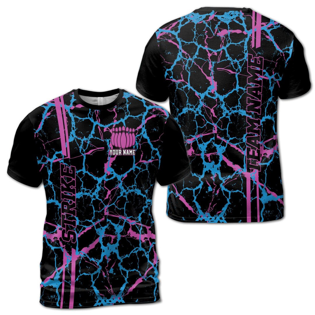 Customized Bowling Team Purple Blue Bowling Pin Strike 3D T-shirt S-5XL ...