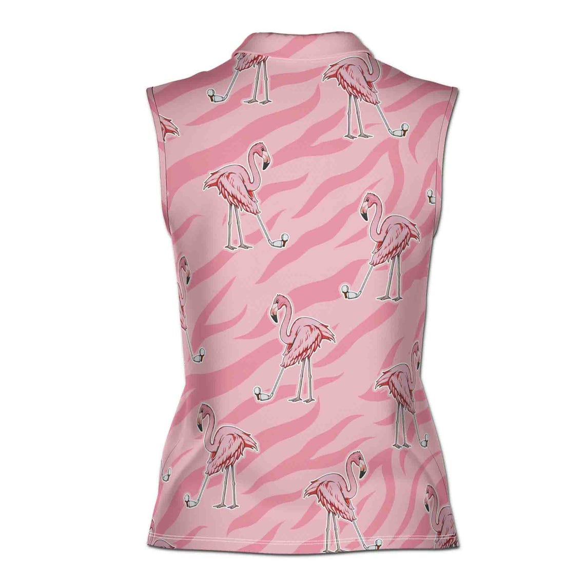Flamingo Golfing Pink Zebra Pattern Golf Lover 3D Women Sleeveless Polo ...