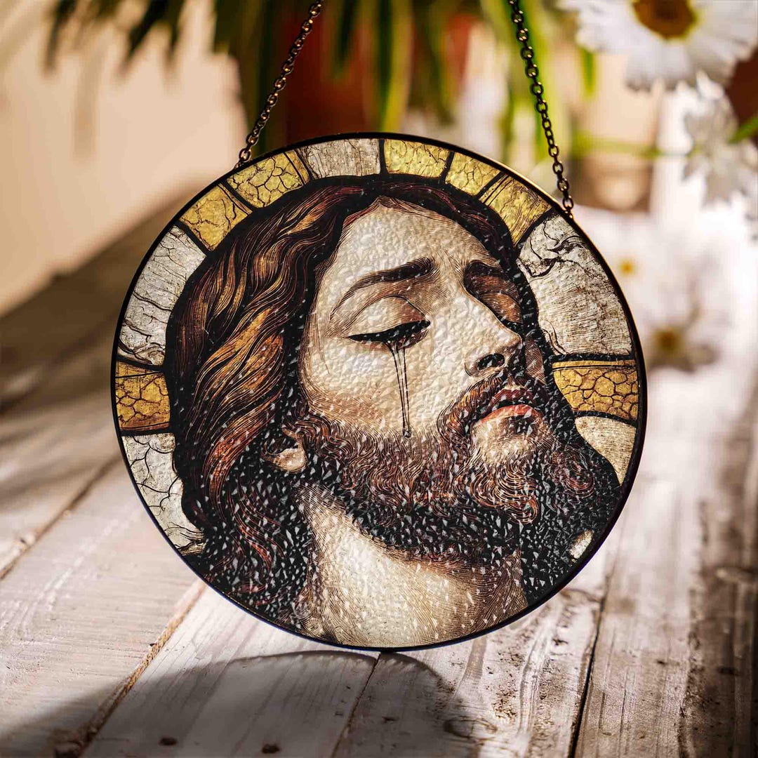 Jesus Tear Stained Glass Suncatcher, Window Hanging - Etsy
