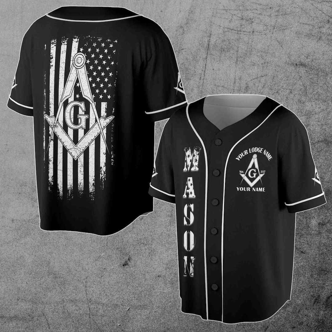 Masonic American Flag Square and Compass Freemason Baseball Jersey S ...