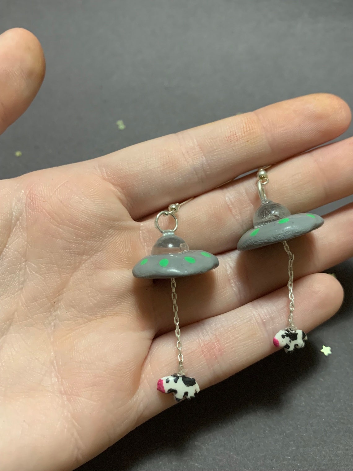 Handmade Clay Spaceship/alien Abduction Earrings - Etsy