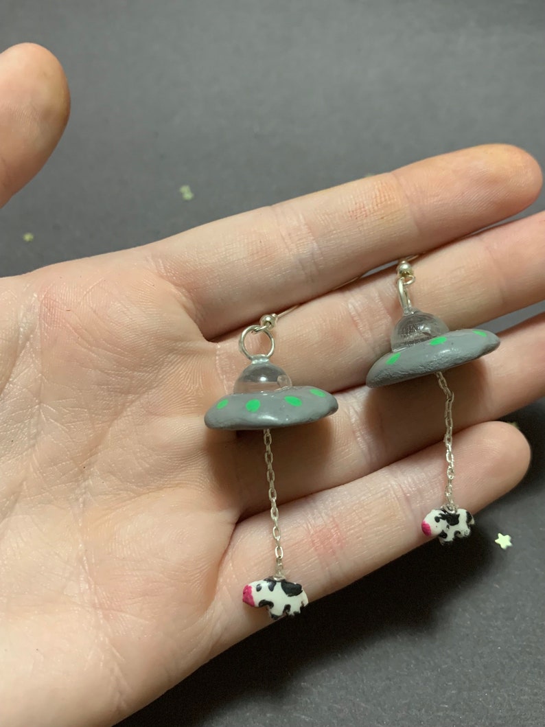 Handmade Clay Spaceship/alien Abduction Earrings - Etsy