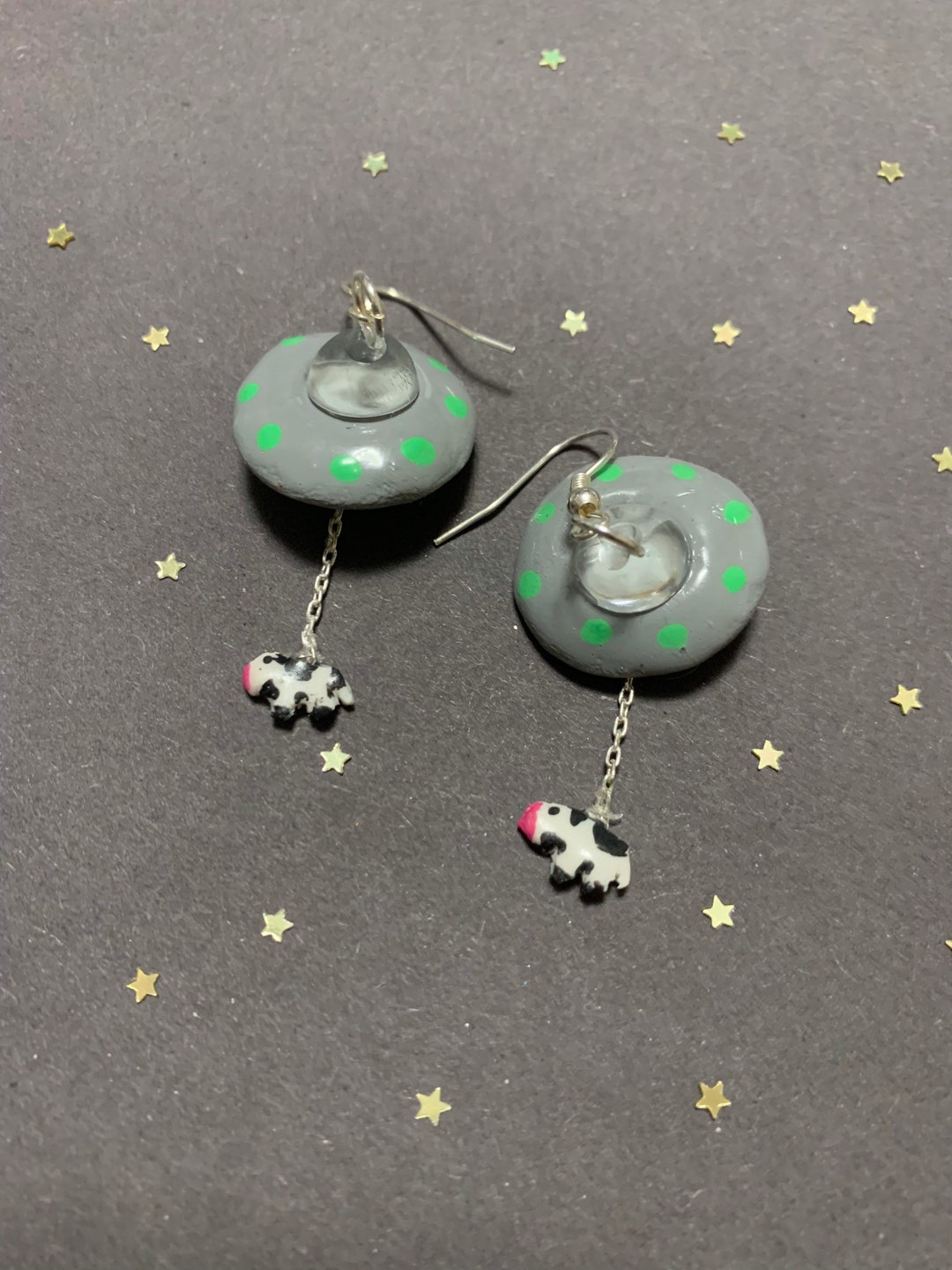 Handmade Clay Spaceship/alien Abduction Earrings - Etsy