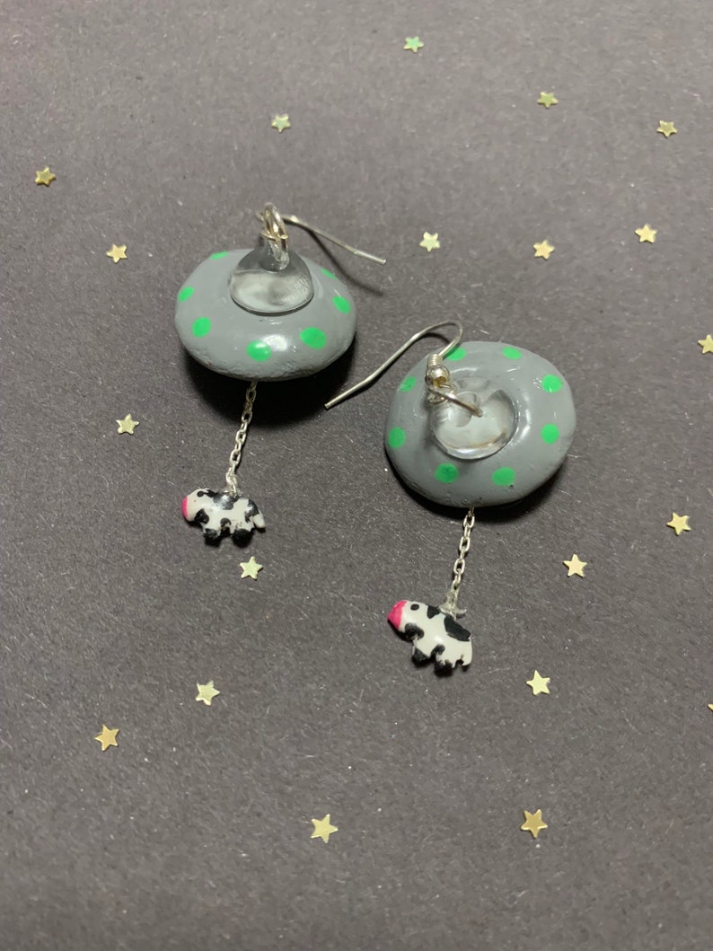 Handmade Clay Spaceship/alien Abduction Earrings - Etsy