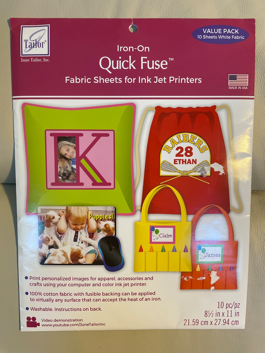 June Tailor Iron on Quick Fuse Fabric Sheets for Inkjet Printers-10 ...