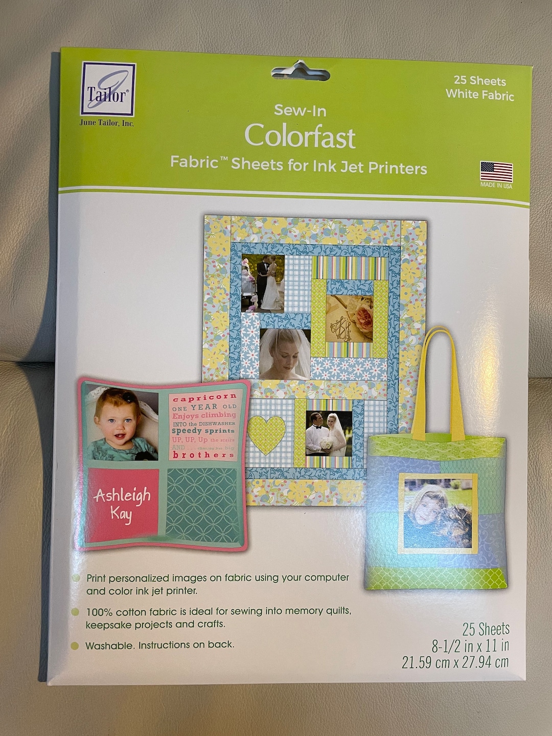 June Tailor Sew-in Colorfast Fabric Sheets for Inkjet Printers~25 ...