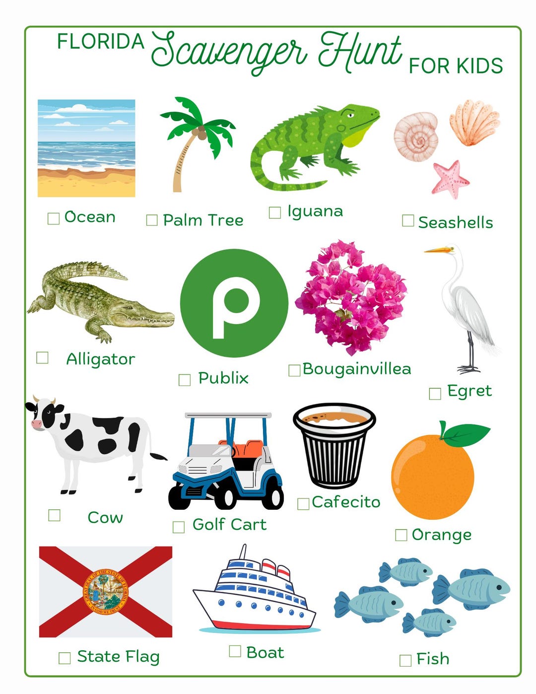 Florida Scavenger Hunts for Kids (printable) - Etsy