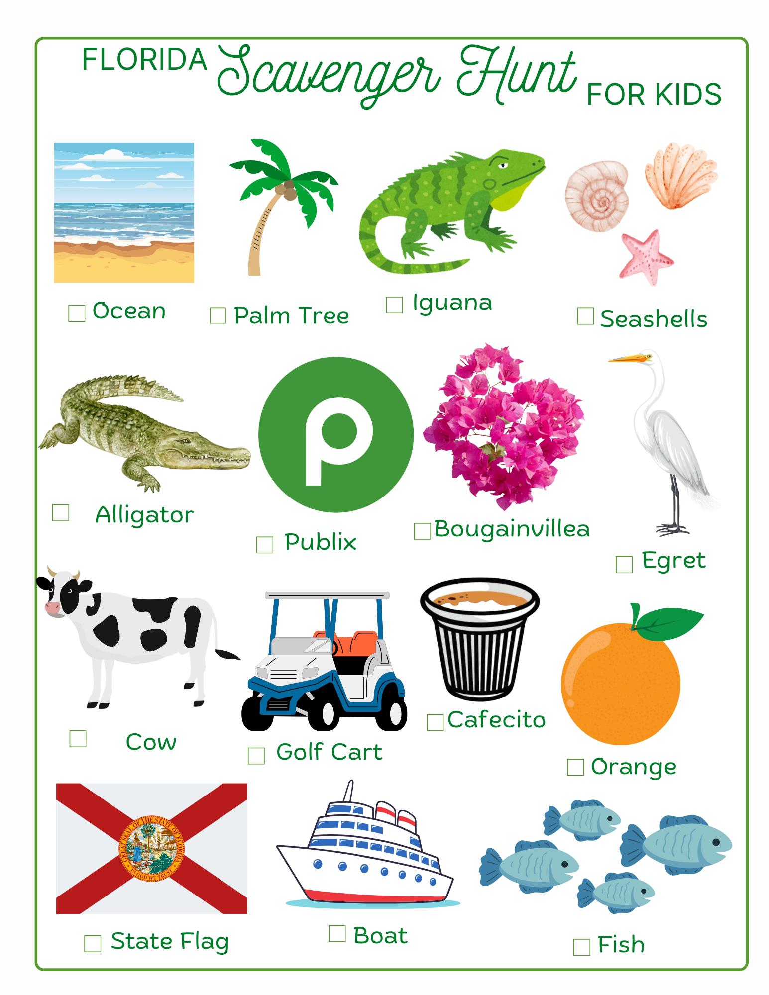 Florida Scavenger Hunts for Kids (printable) - Etsy