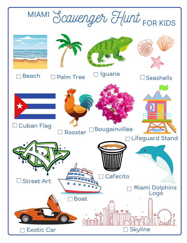 Miami Scavenger Hunt for Kids (printable) - Etsy