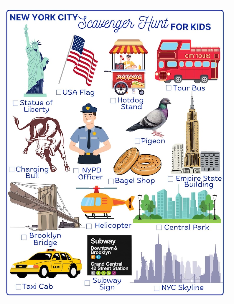 NYC Scavenger Hunt for Kids-printable Adventure! - Etsy
