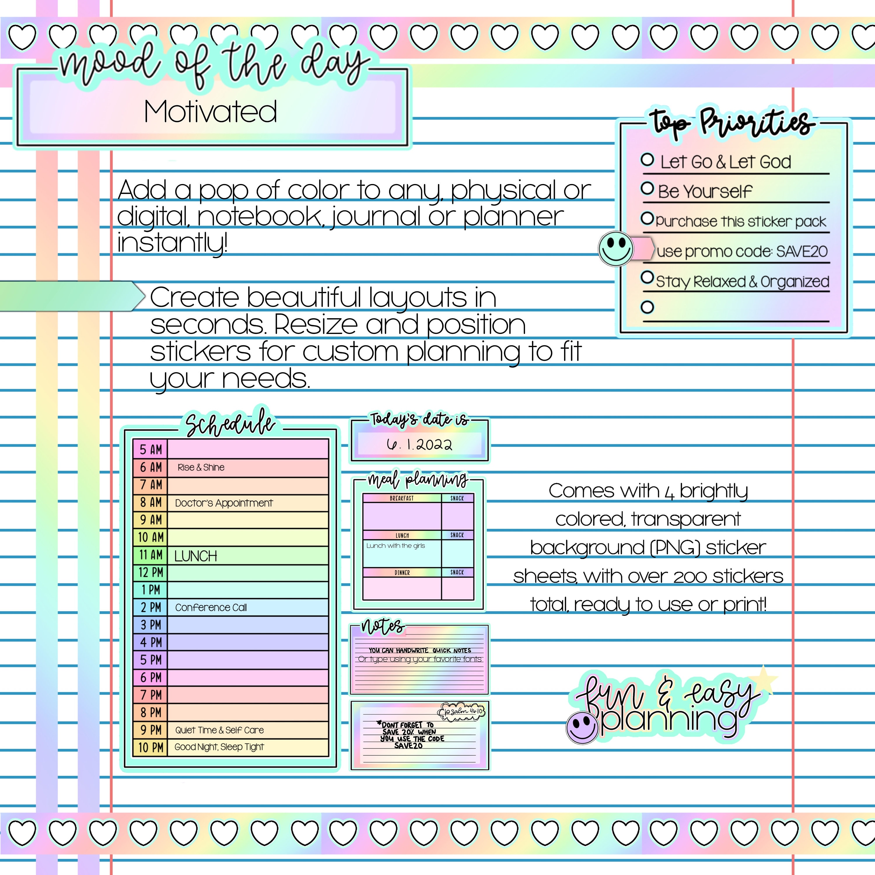 Printable Rainbow Magic Digital Planner Stickers PNG FILES ONLY - Etsy