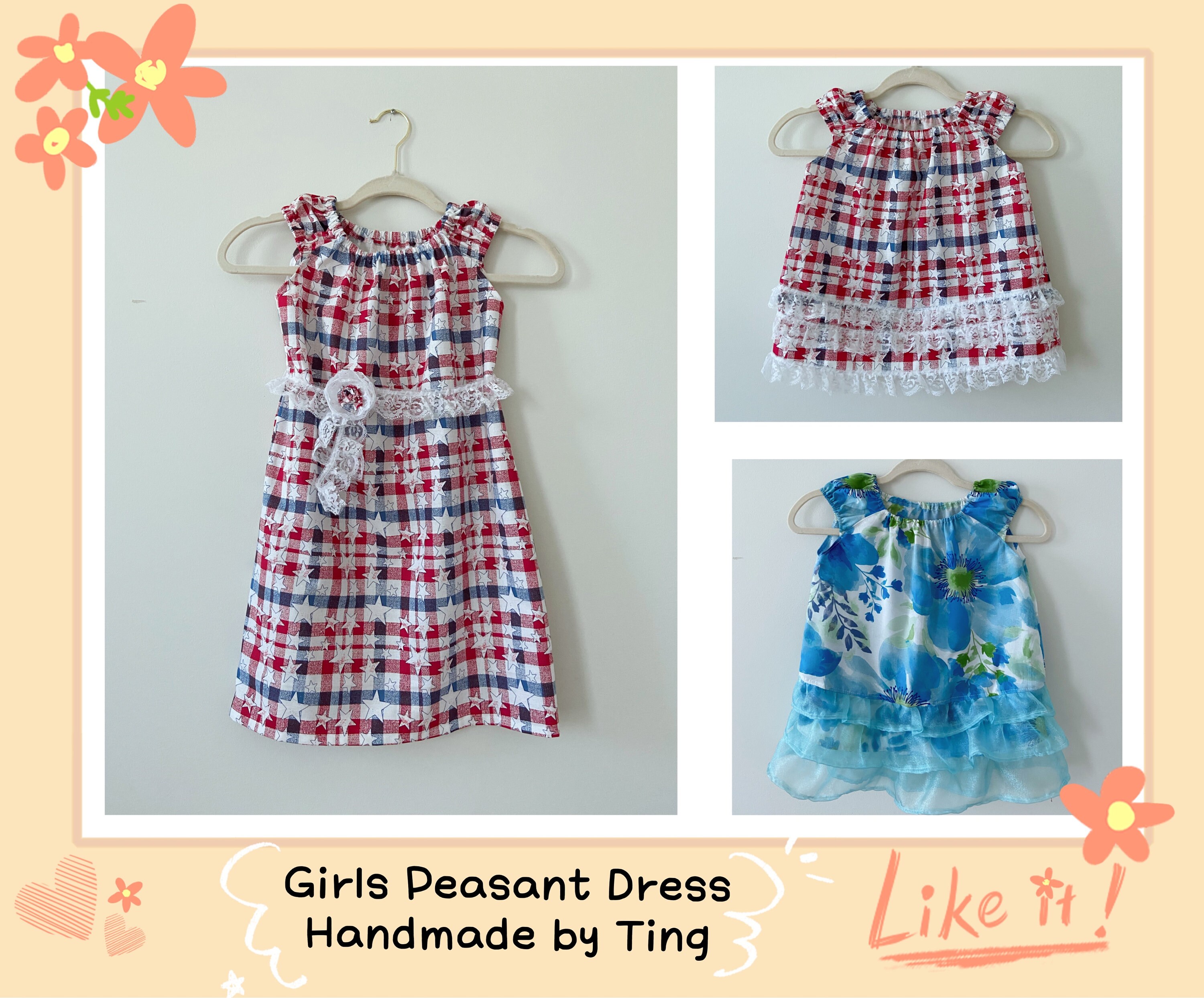 Girls Peasant Dress Sewing Pattern PDF, Kids Sewing Patterns Size 2-8T ...