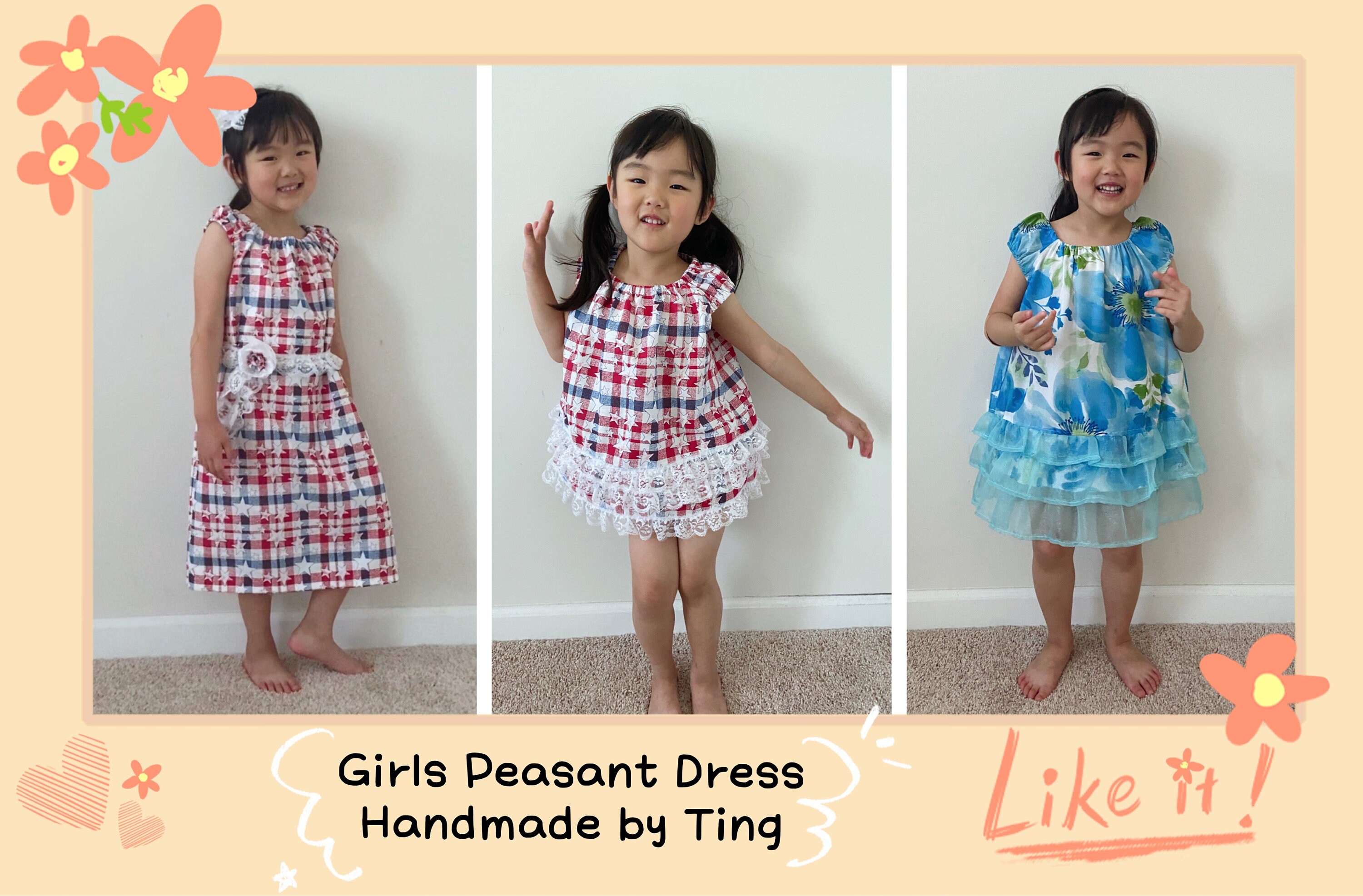 Girls Peasant Dress Sewing Pattern PDF, Kids Sewing Patterns Size 2-8T ...