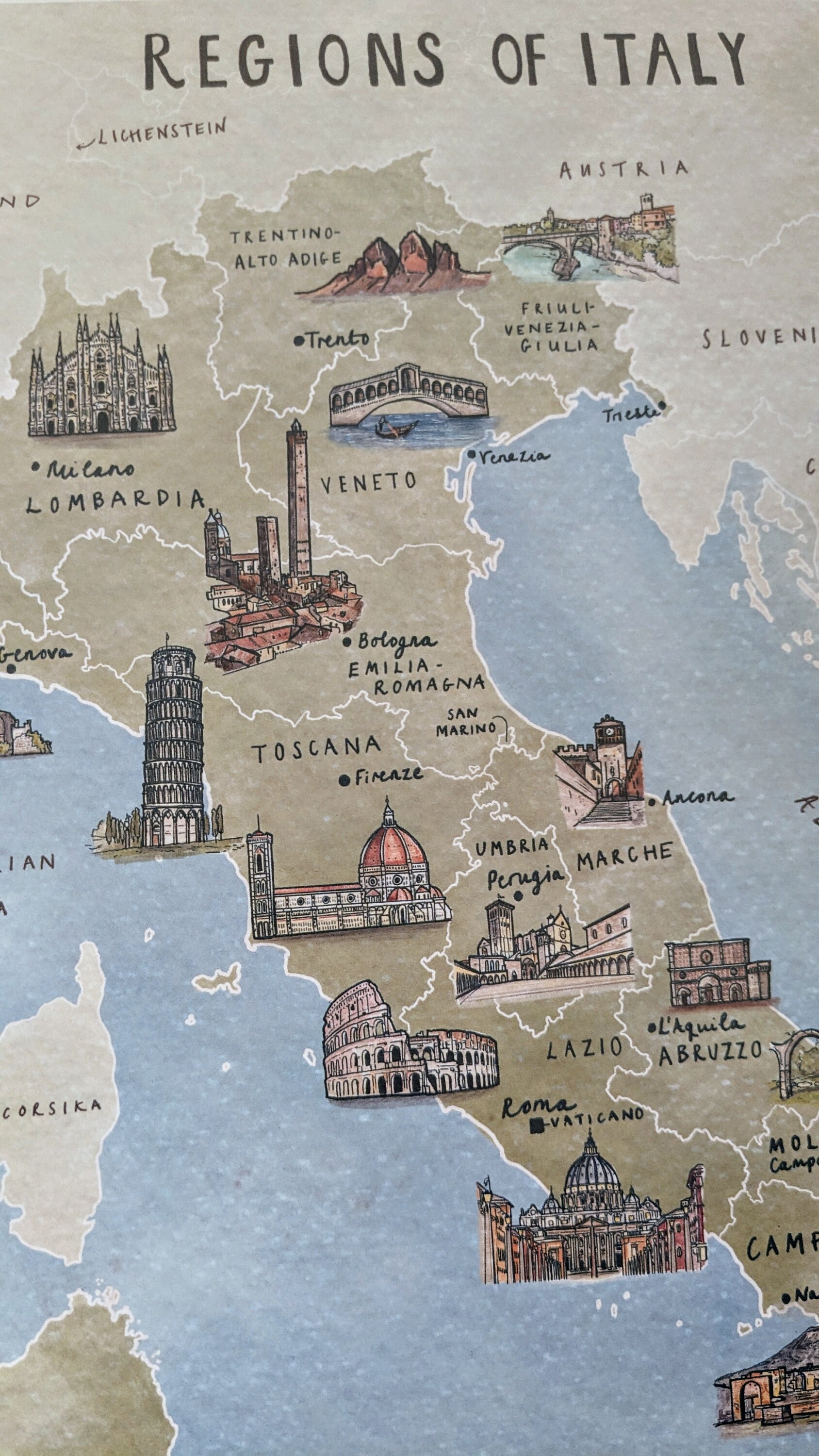 ITALY MAP | A3 Regions of Italy Map Hand Drawn | Original Artwork Wall Art Decor | Handmade ...