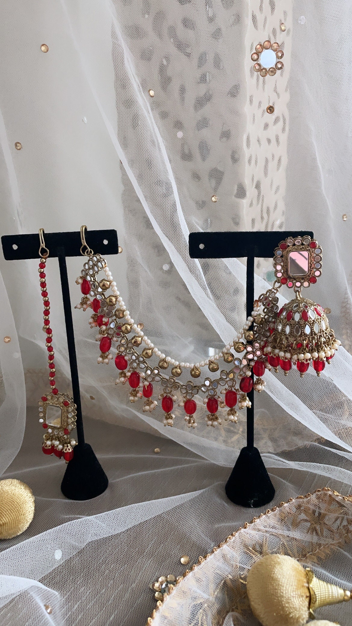 Heavy Sheesha Kundan With Ghungroo Jhumke Sahare detachable & Maang ...