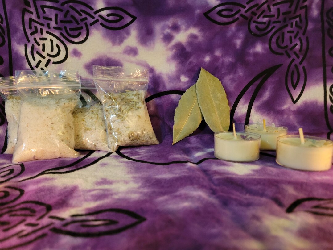 Cleansing Salt Bath Mix and Crystal Infused Tea Light Bundle - Etsy