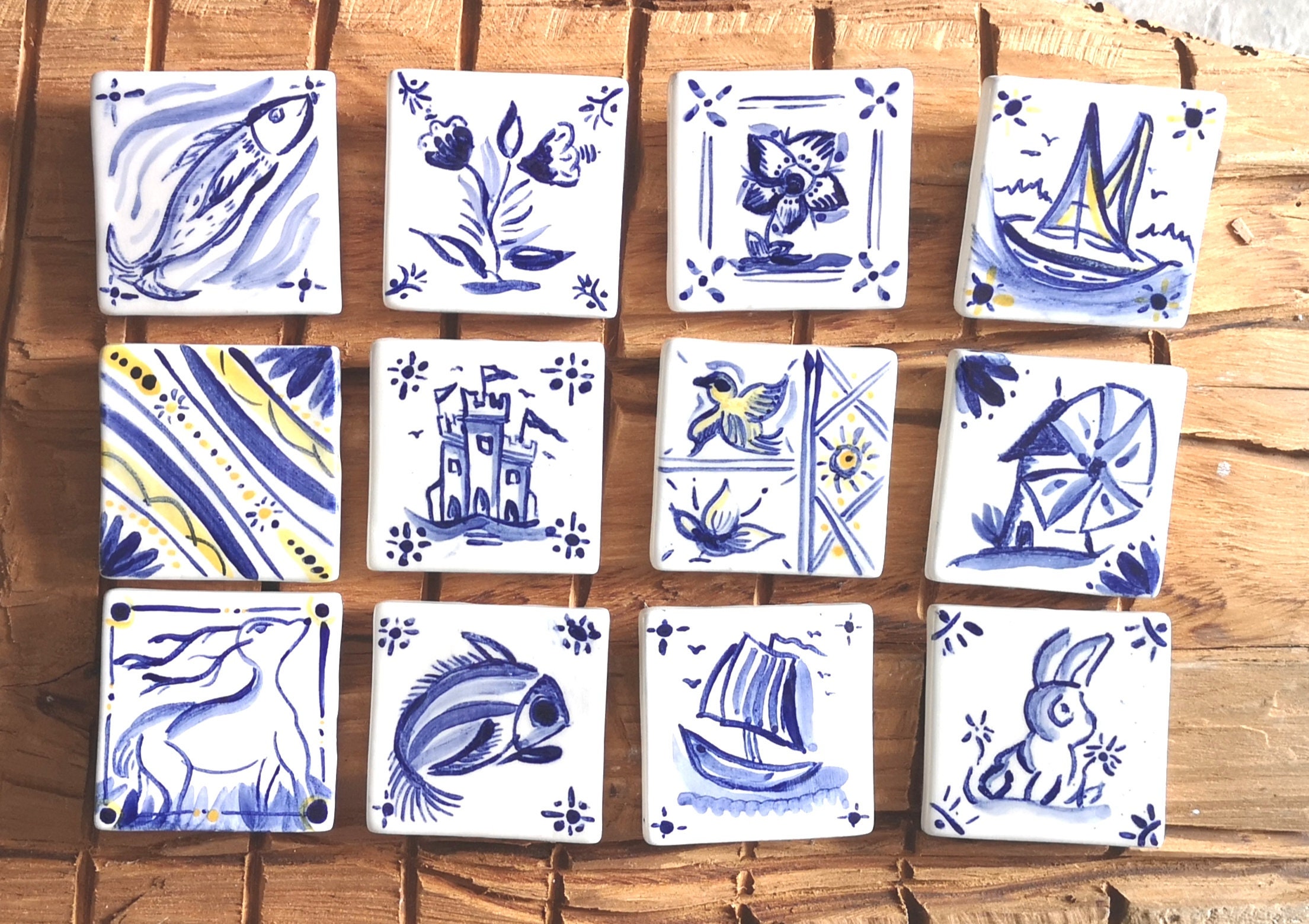 12 Beautiful Tiny Tiles Set Portugal Sec.xviii Tiles Magnet | Etsy