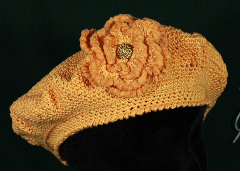 MEO CROCHETED Tam Beret and Flower for Everyday 24 X 8 Solid Peach 100% ...
