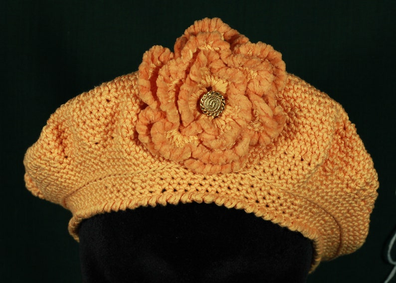 MEO CROCHETED Tam Beret and Flower for Everyday 24 X 8 Solid Peach 100% ...