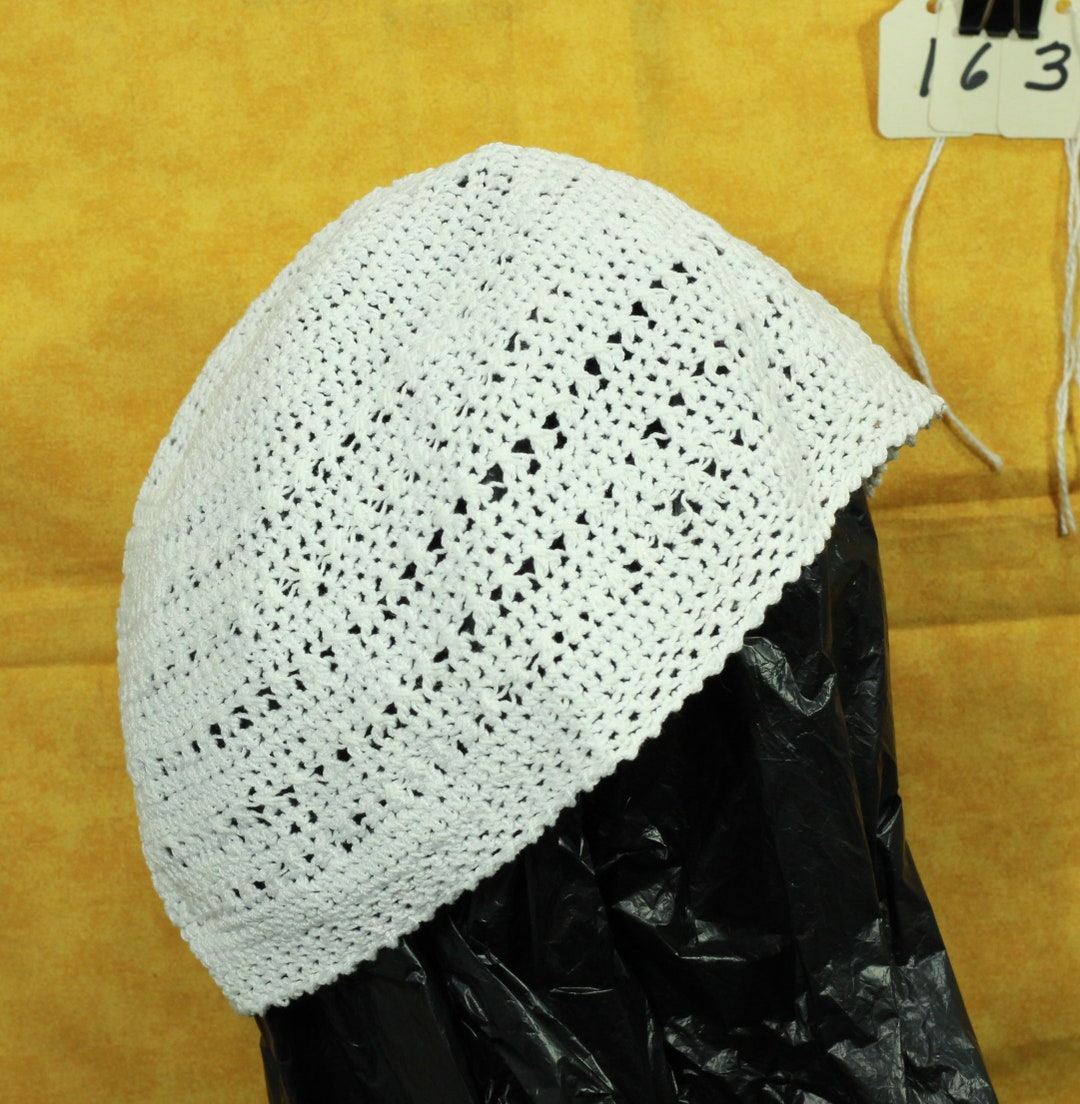MEO Crochet Hat 100% Cotton 24" X 7" White Lace Cap Kufi Beret Skull ...
