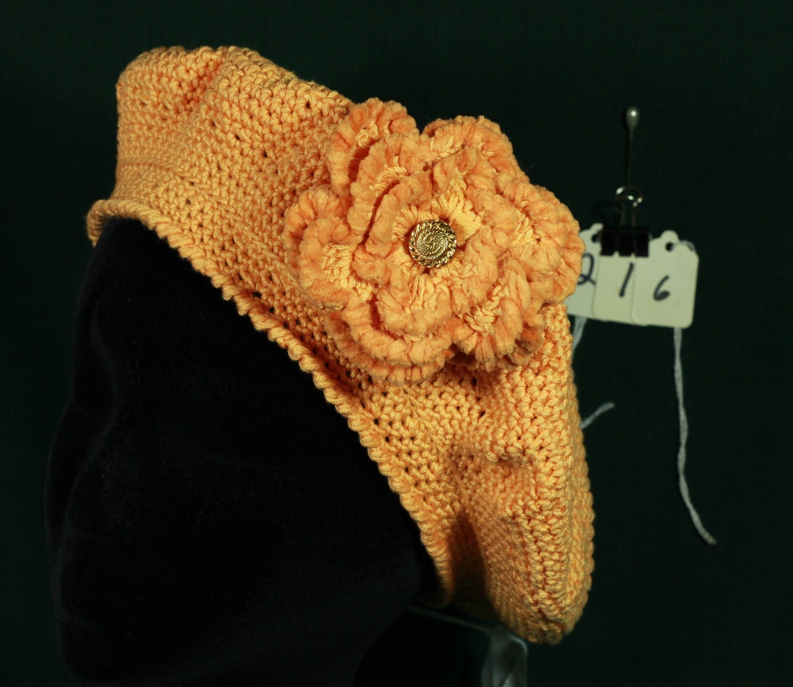 MEO CROCHETED Tam Beret and Flower for Everyday 24 X 8 Solid Peach 100% ...