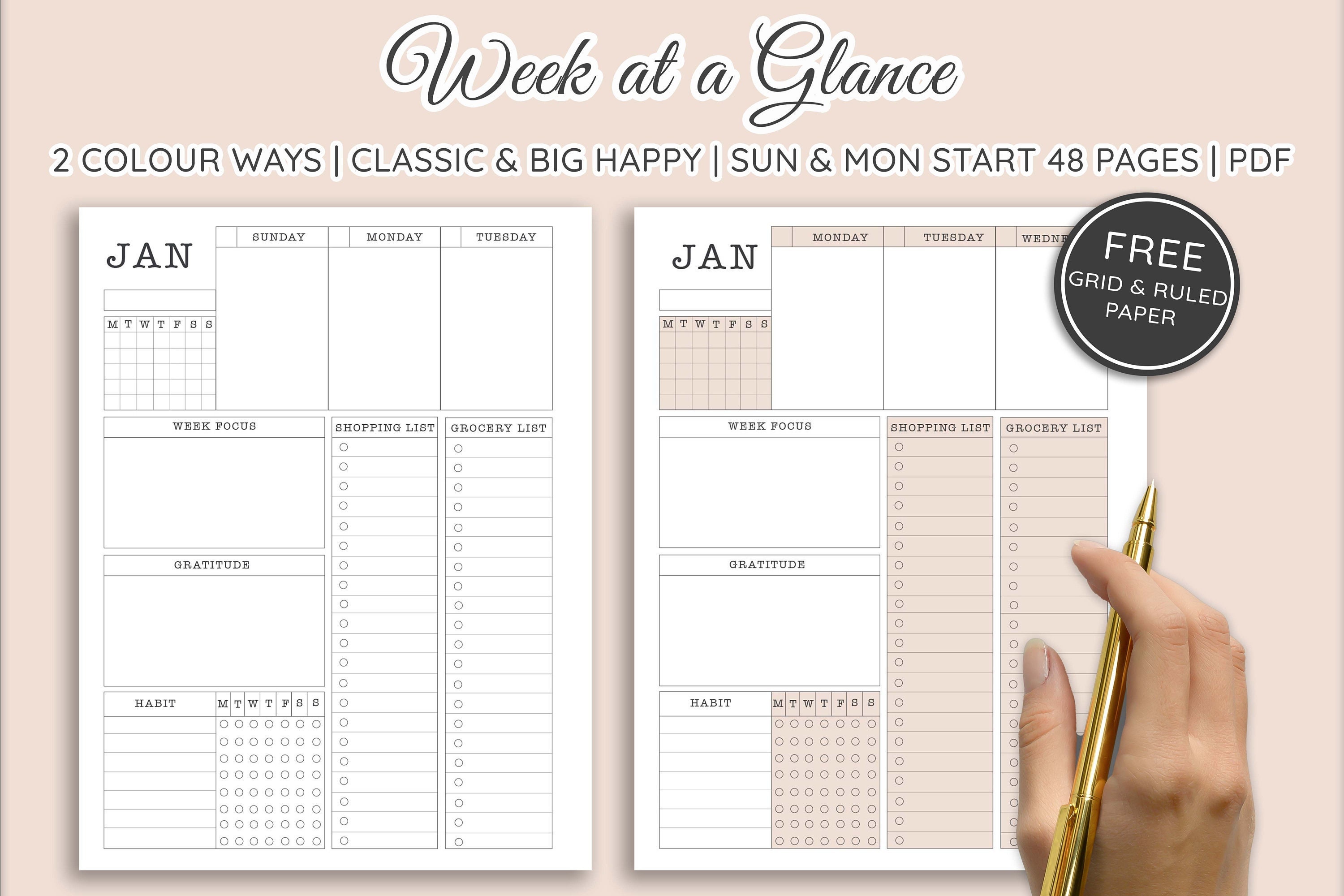 Weekly Planner Printable, Minimalist Schedule, Week at a Glance, Office ...