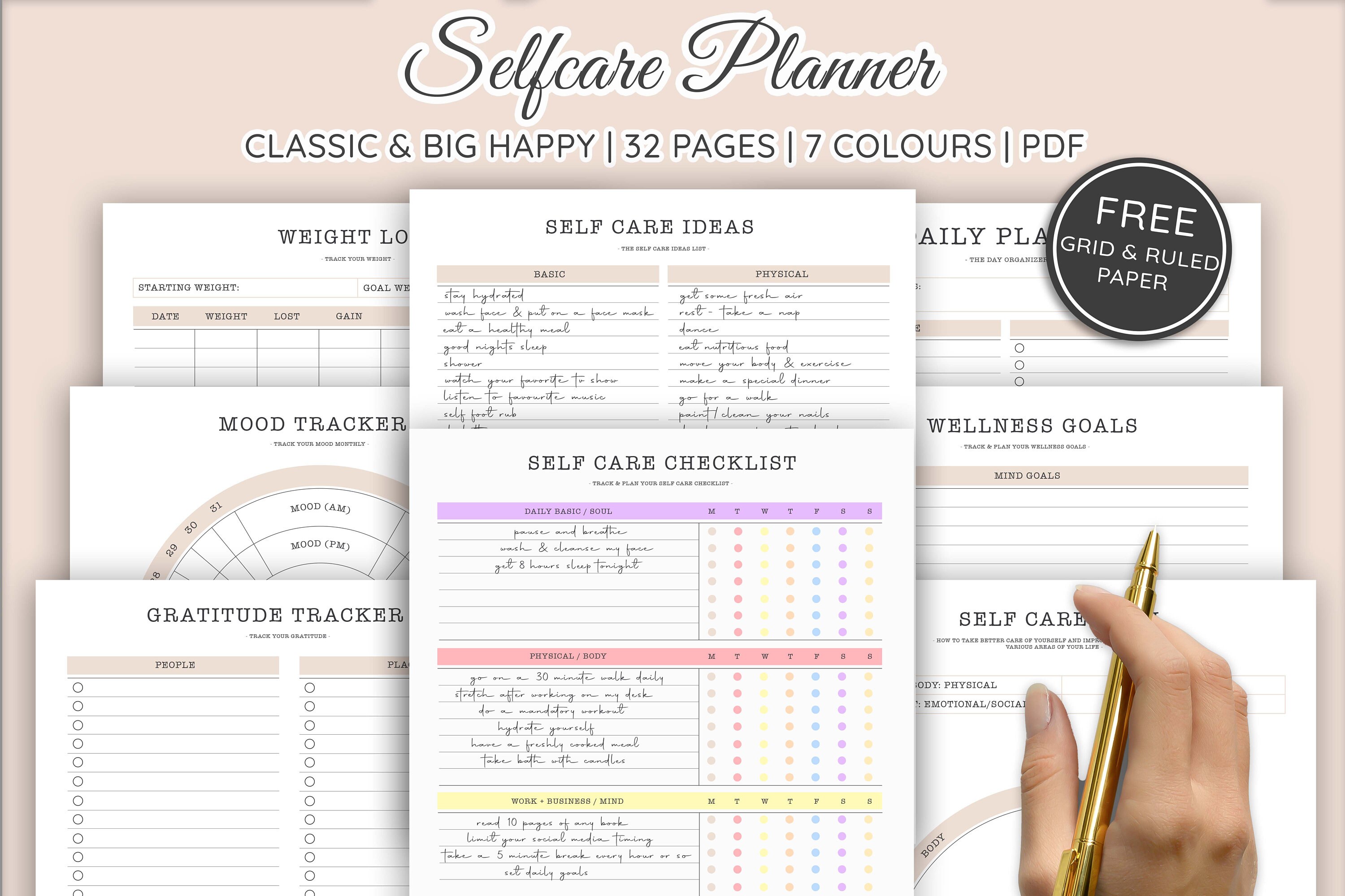 Self Care Journal Self Care Planner, Mood Tracker, Gratitude Journal ...