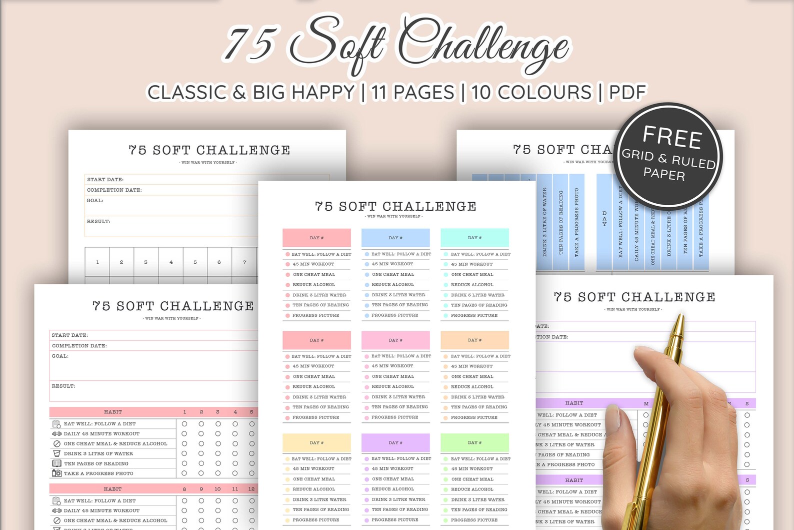 75 Soft Challenge Habit Tracker, Andy Frisella, Mambi Classic & Big ...