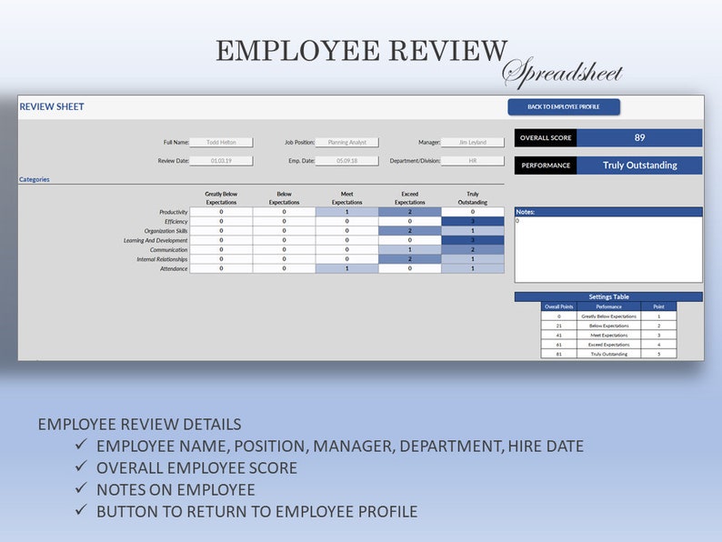 Performance Review Template | Employee Review | Review Tracker | Excel ...
