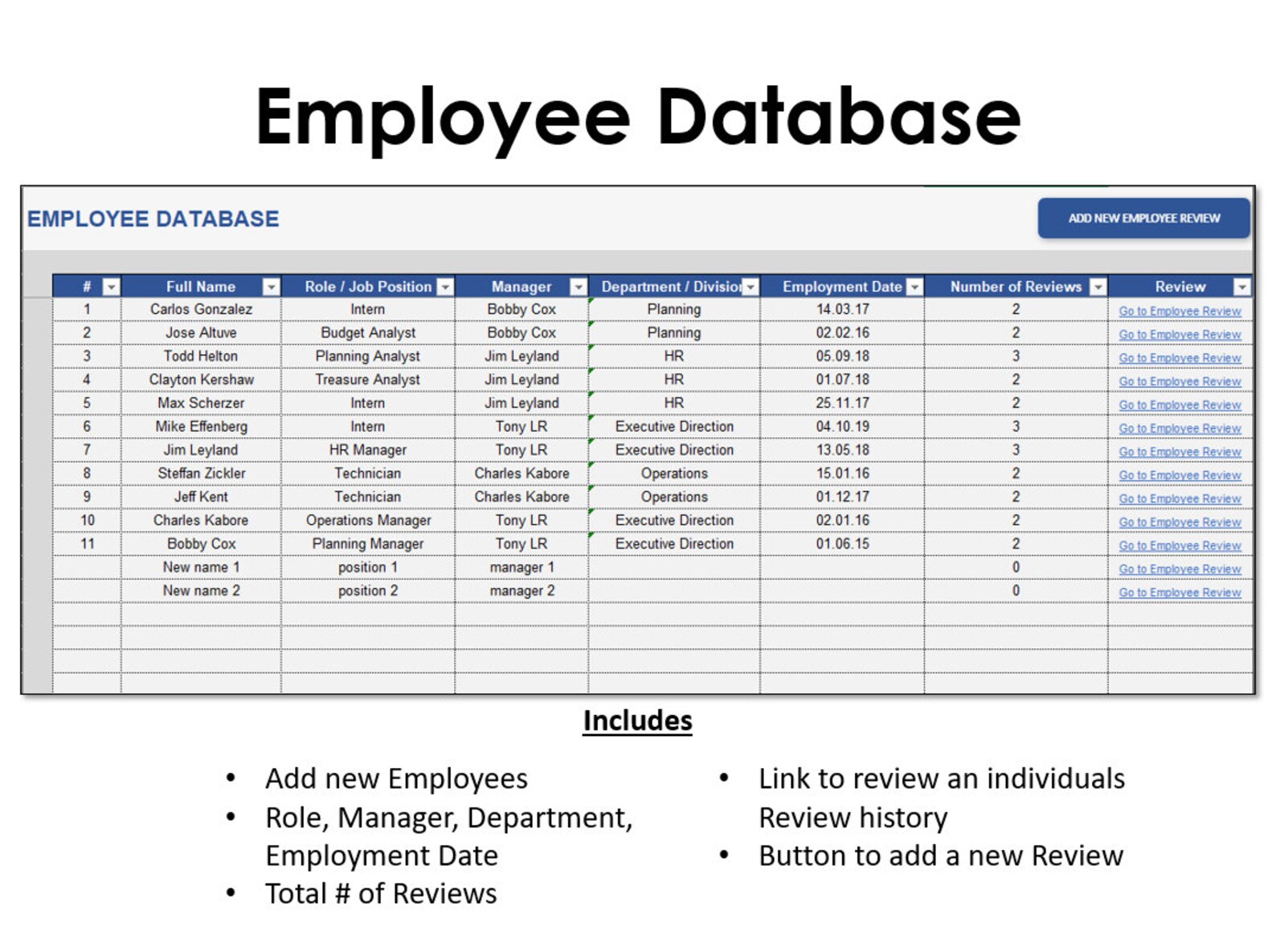 Performance Review Template | Employee Review | Review Tracker | Excel ...