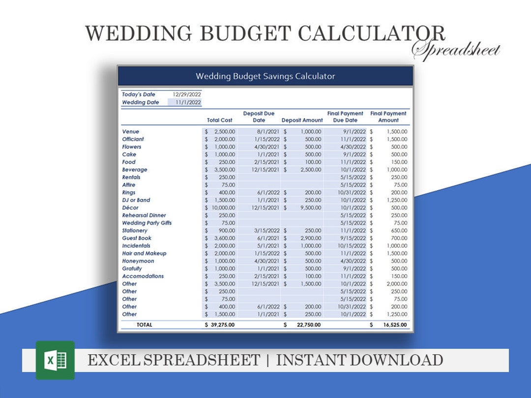 Wedding Budget Template for Excel | Instant Download | Excel ...