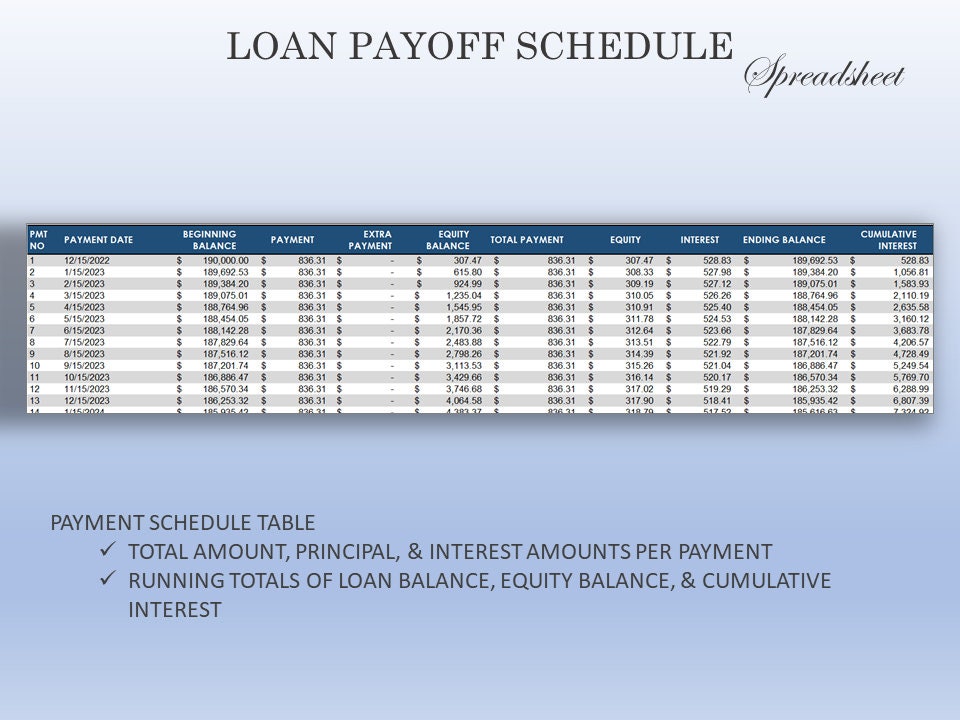 Mortgage Loan Repayment Excel Spreadsheet, Amortization Schedule, Debt ...