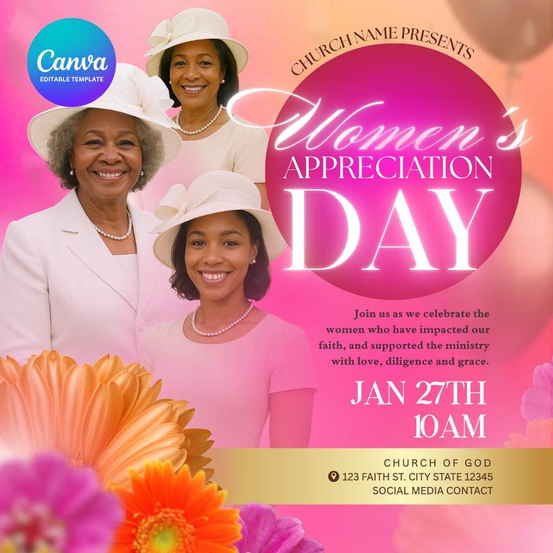Women's Conference Appreciation Flyer, Canva Editable, Template, Pink ...