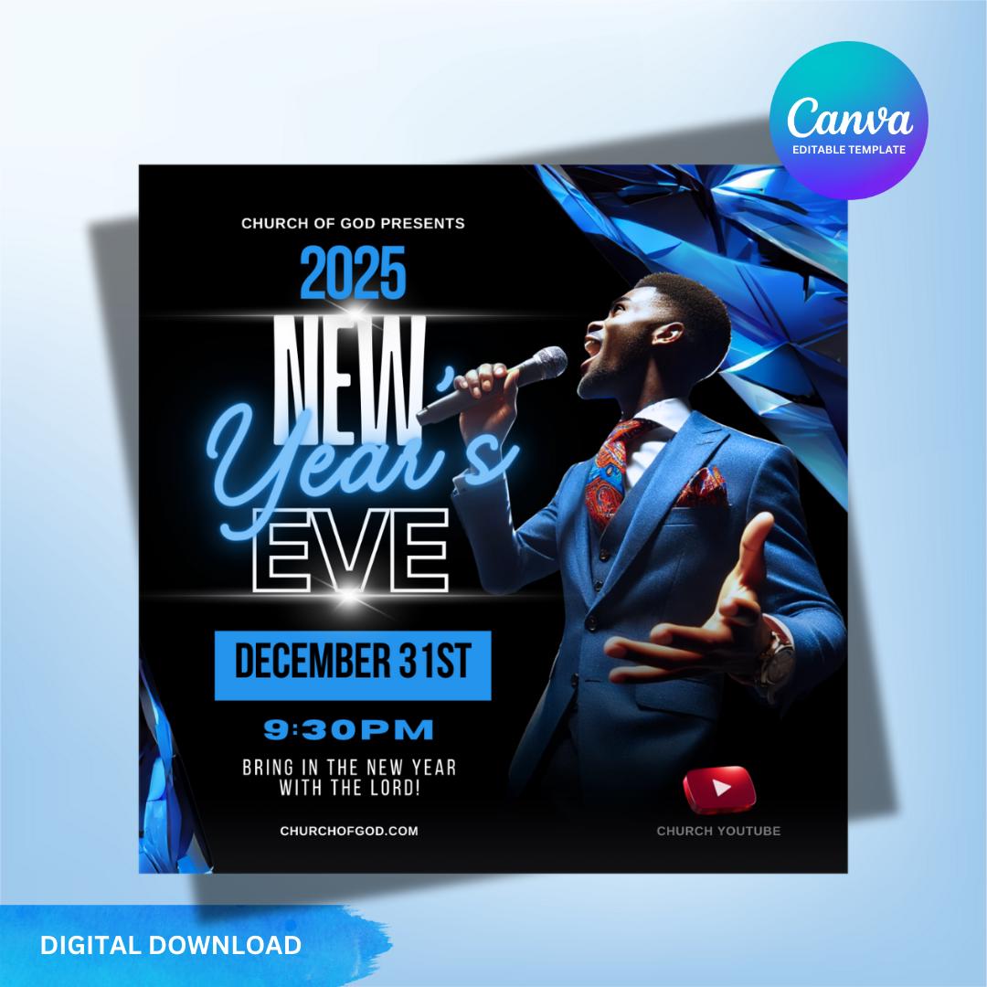 NYE Church Event Flyer | Watch Night Service Flyer | Editable Template ...