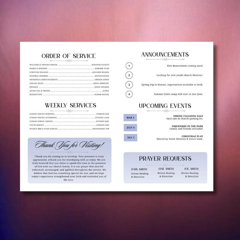 Church Bulletin Template Canva | Church Services Program | Simple ...