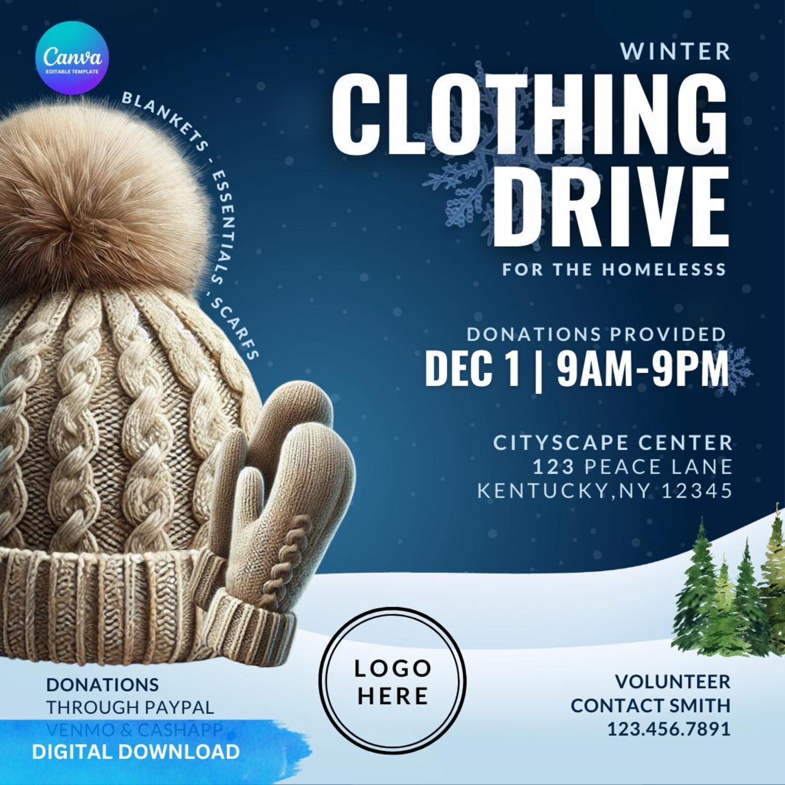 Winter Clothing Drive Flyer Template | Editable Canva Digital Download ...