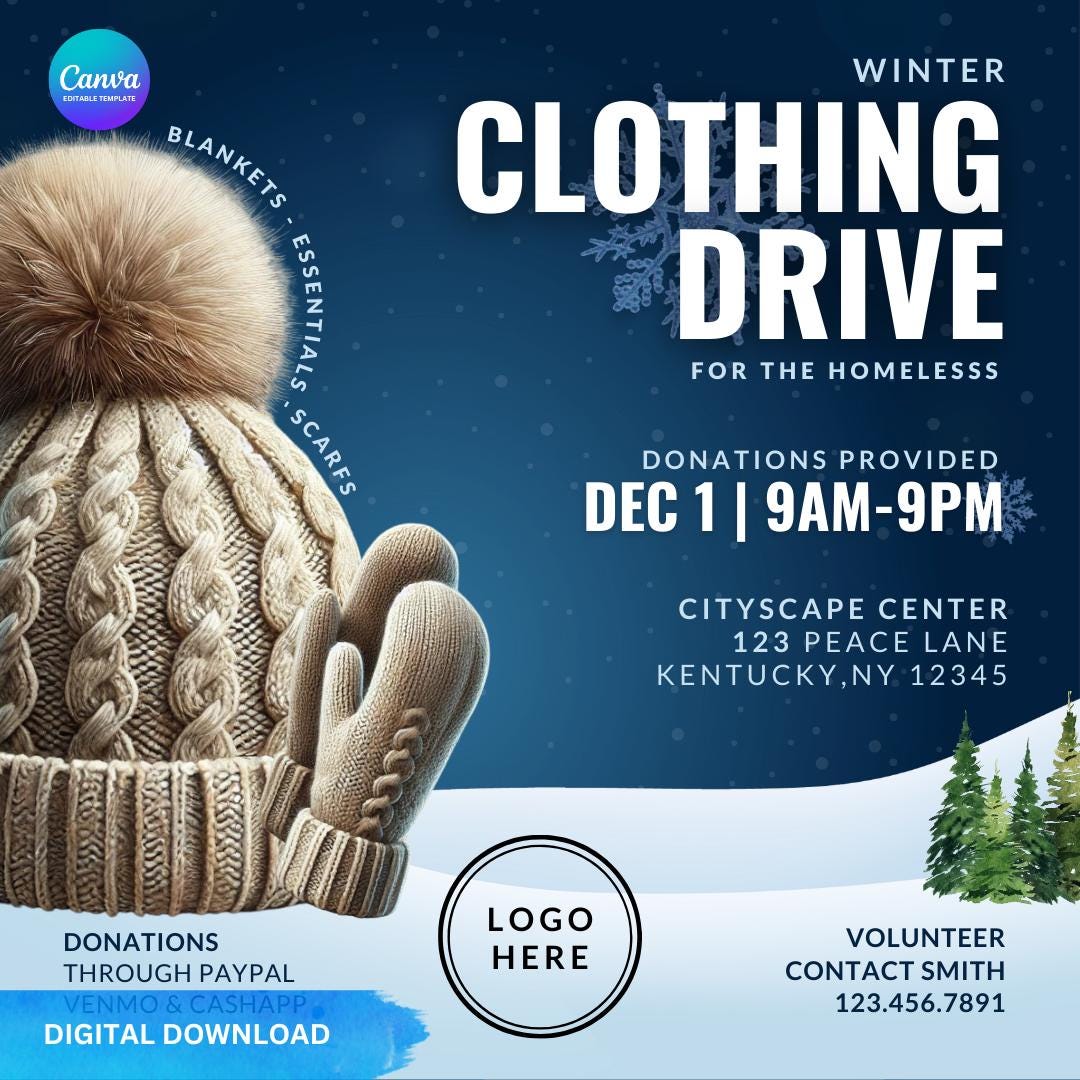 Winter Clothing Drive Flyer Template | Editable Canva Digital Download ...