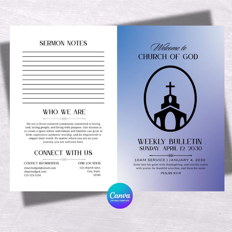 Church Bulletin Template Canva | Church Services Program | Simple ...