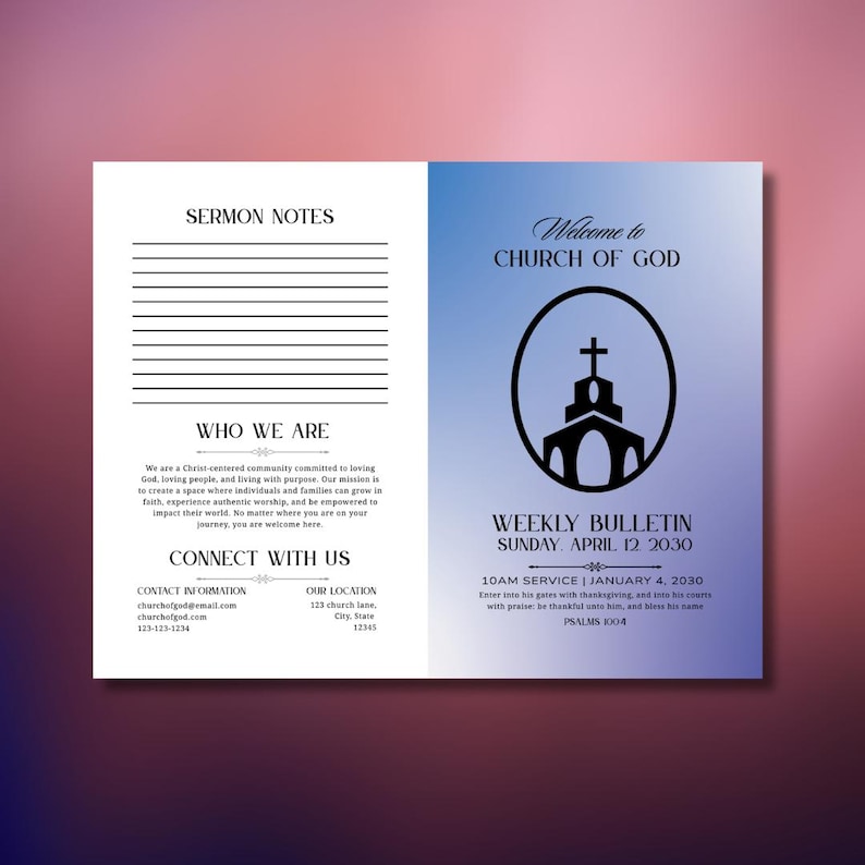 Church Bulletin Template Canva | Church Services Program | Simple ...