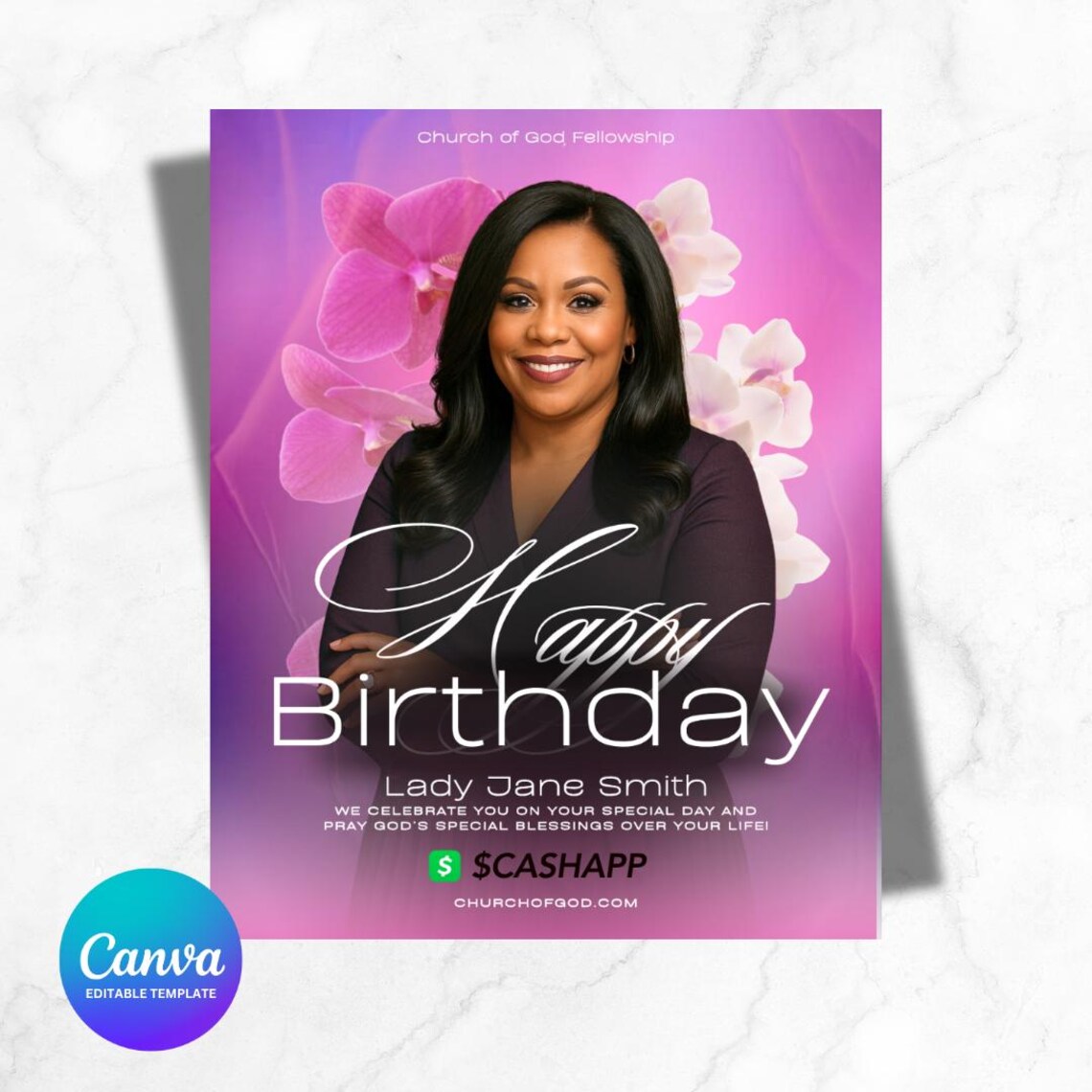 First Lady Birthday Flyer Template | Pink Floral Church Celebration ...