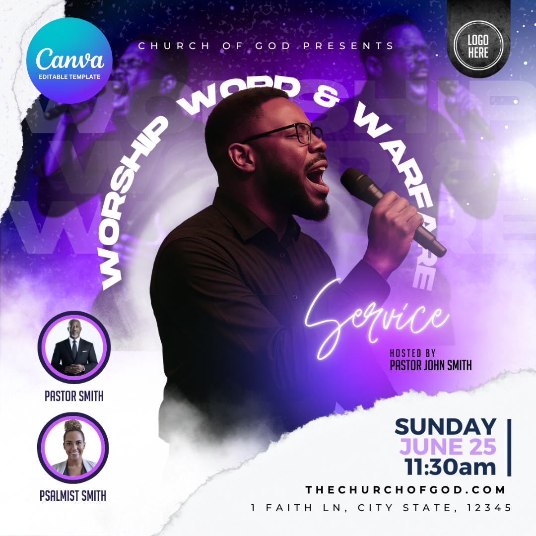 Prayer Flyer Canva Template Church Worship Event Customize Purple - Etsy