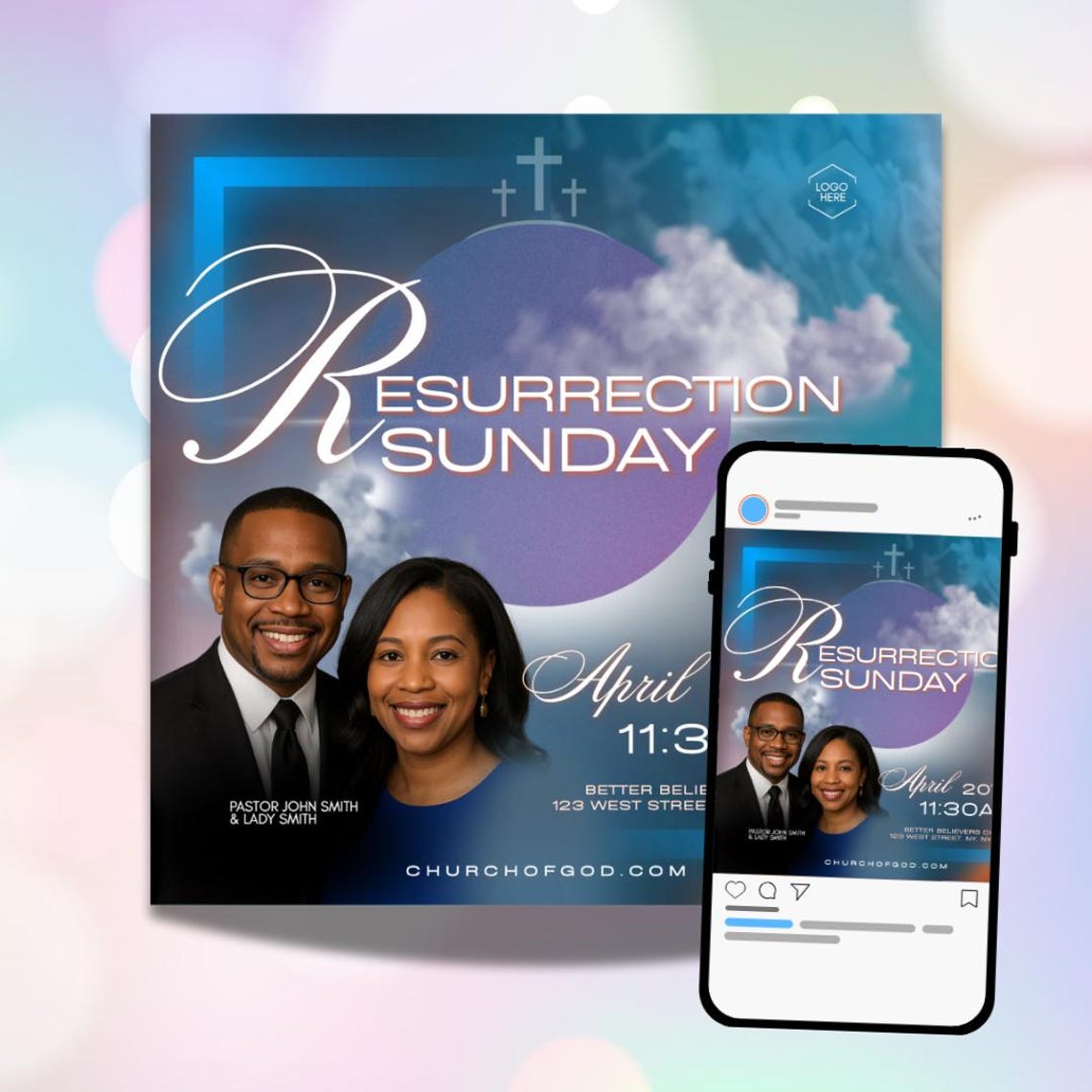 Editable Canva Resurrection Sunday Flyer: Pastel Church Template ...
