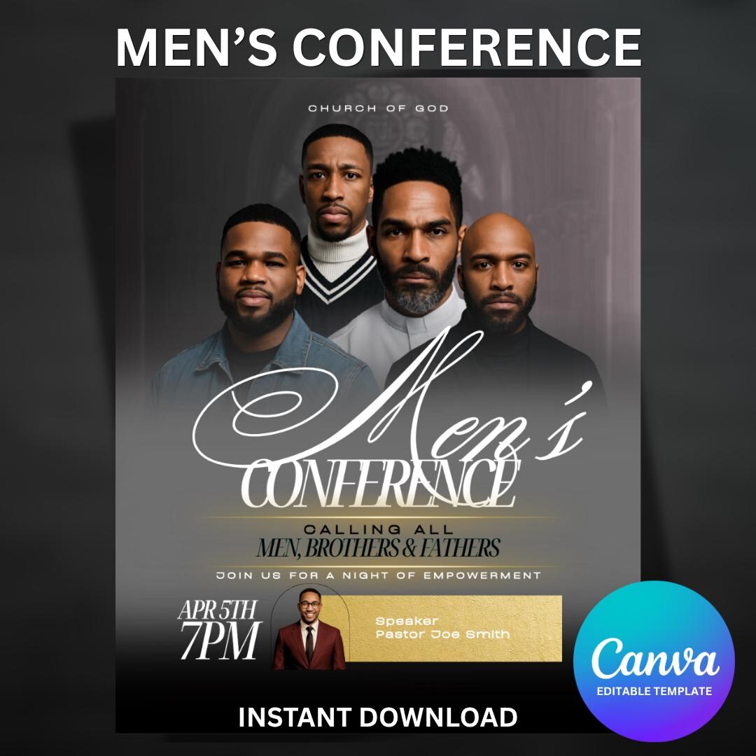 Men's Conference Flyer Template, Black Gold Ministry Event Design ...