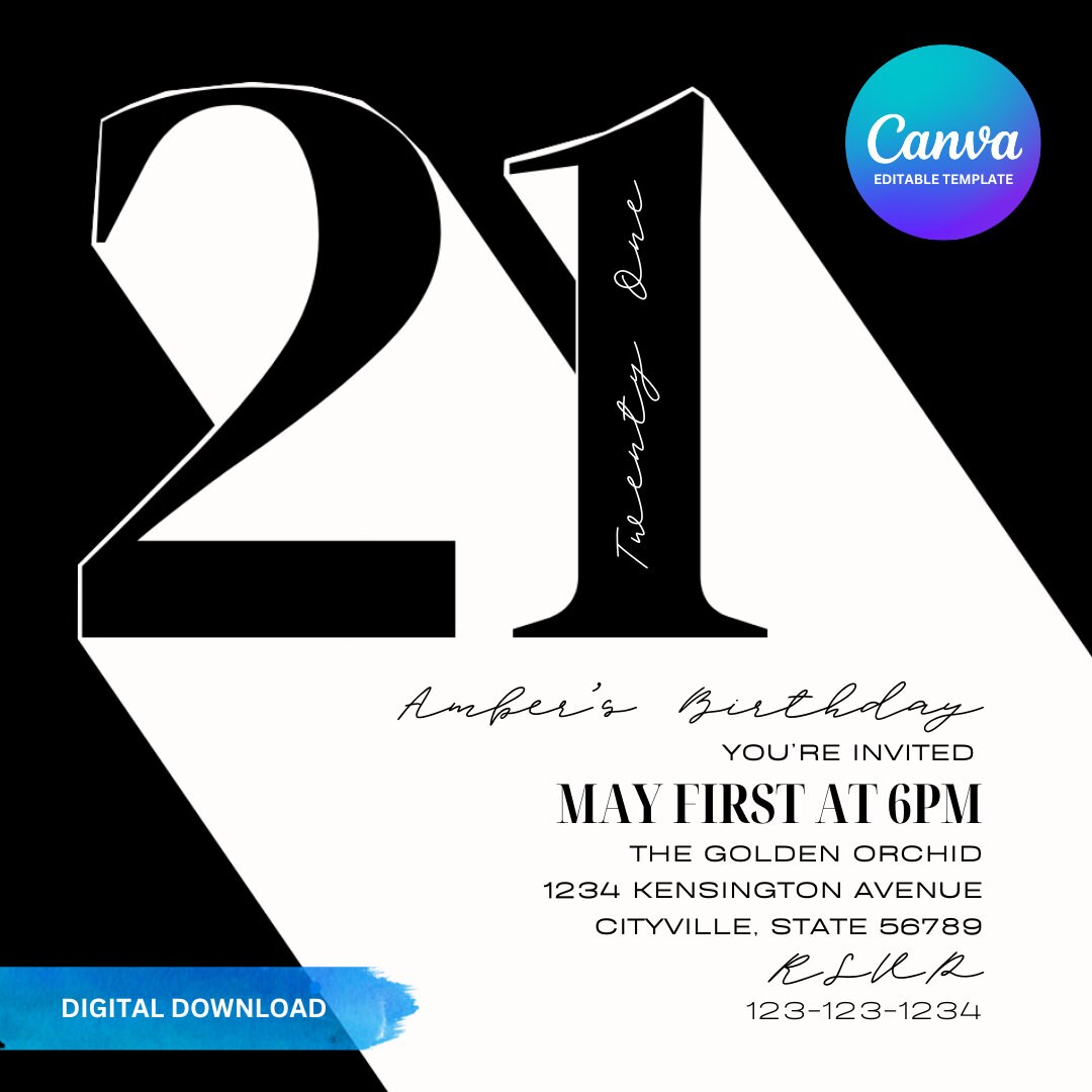 21st Birthday Flyer Canva Template Black and White - Etsy