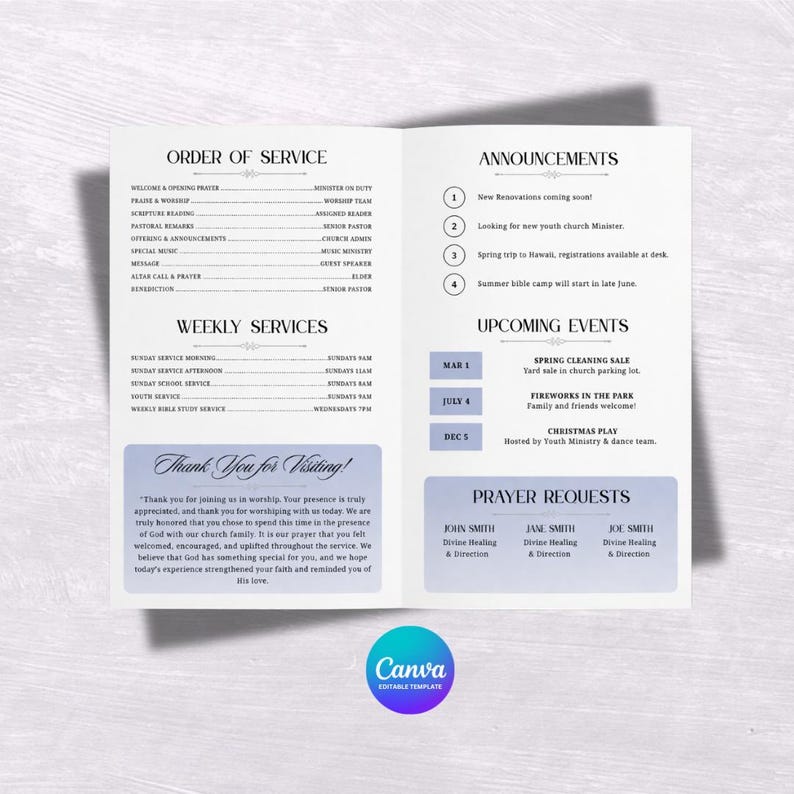 Church Bulletin Template Canva | Church Services Program | Simple ...