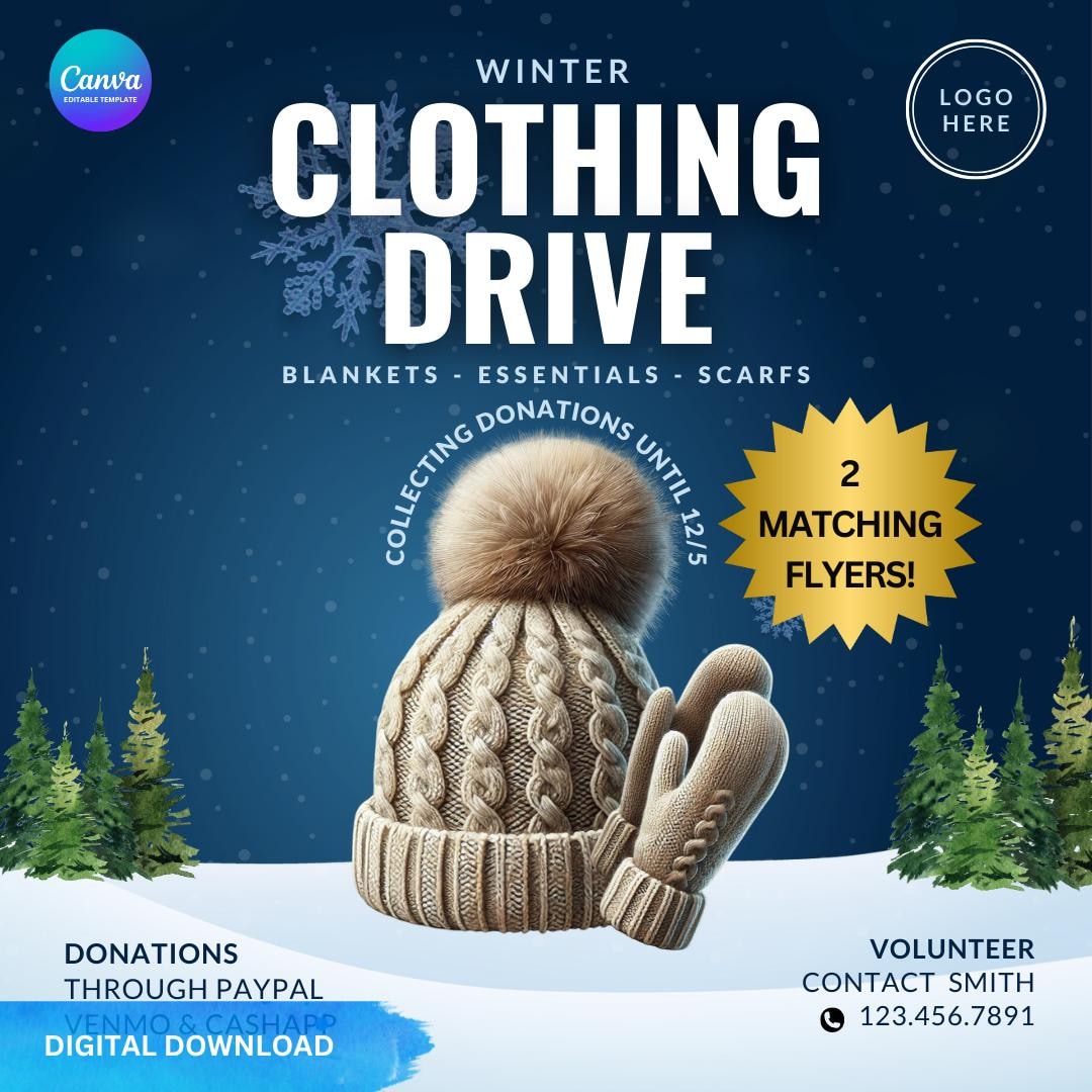 Winter Clothing Drive Flyer Template | Editable Canva Digital Download ...