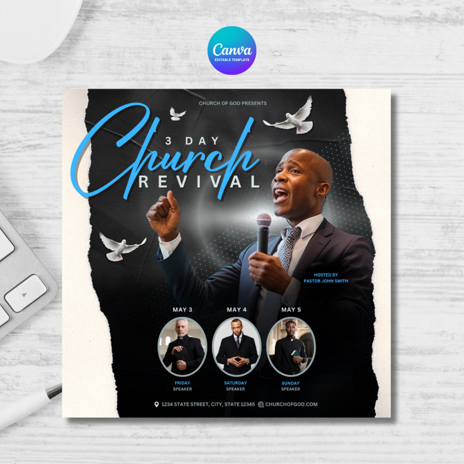 Church Revival Flyer Template, Editable Canva Event Design (instant ...