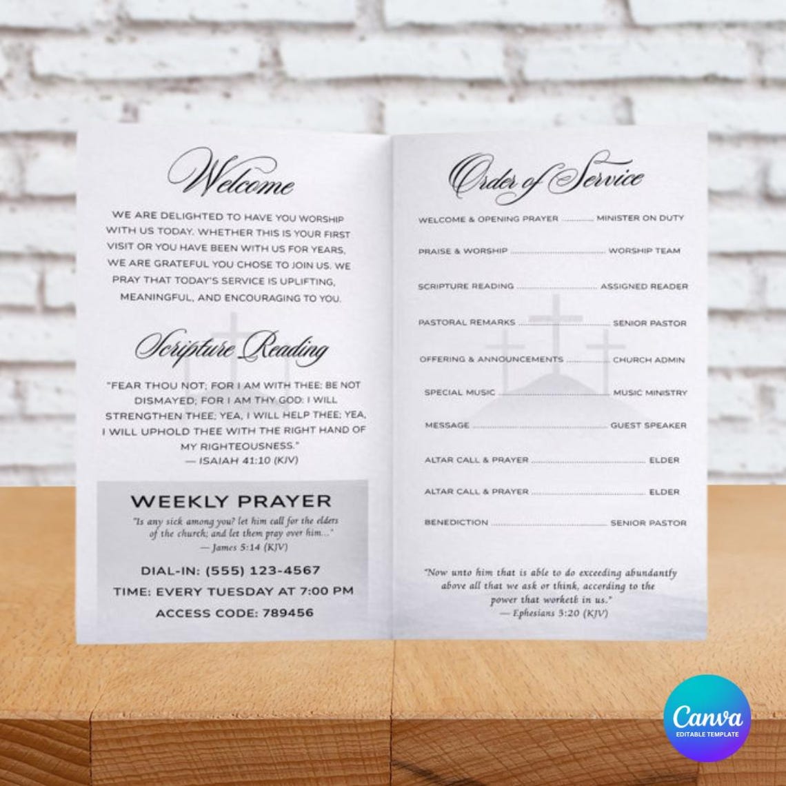 Editable Church Program Template, Bifold Bulletin (canva) - Etsy