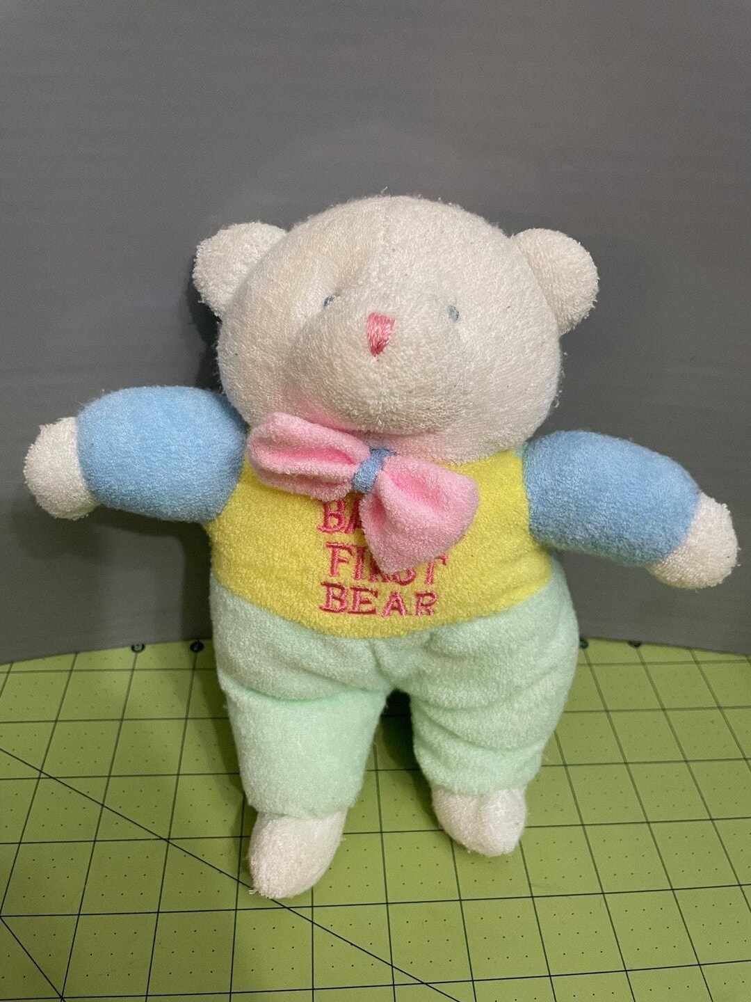 Vintage Babys First Bear Terry Cloth Rattle 10 Plush Stuffed Pastel ...